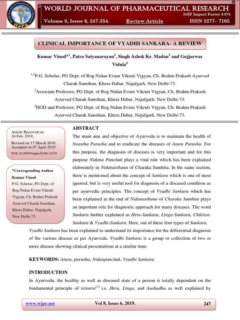Clinical Importance of Vyadhi Sankara-A Review | PDF | Ayurveda | Medicine