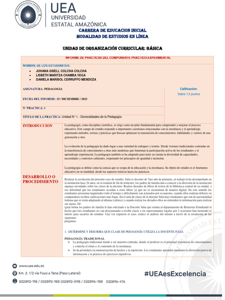 CPE-UEA de La Guía Práctica 1 | Descargar gratis PDF | Enseñando | Maestros