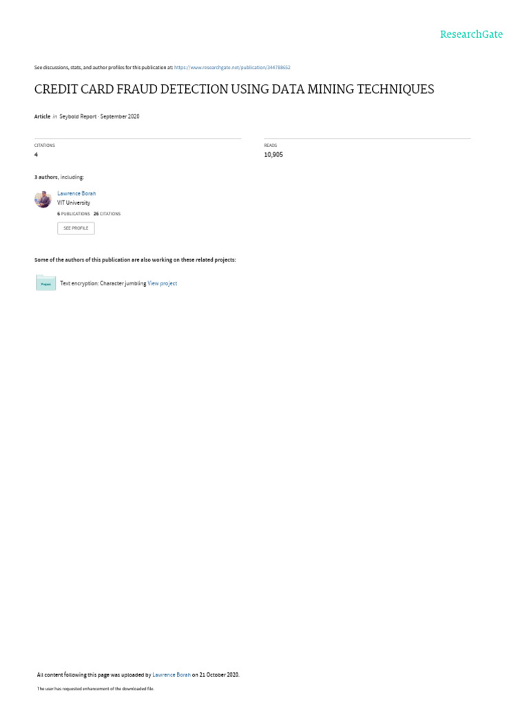 Credit Card Fraud Detection Using Data Mining Techniques | PDF | Credit Card | Machine Learning