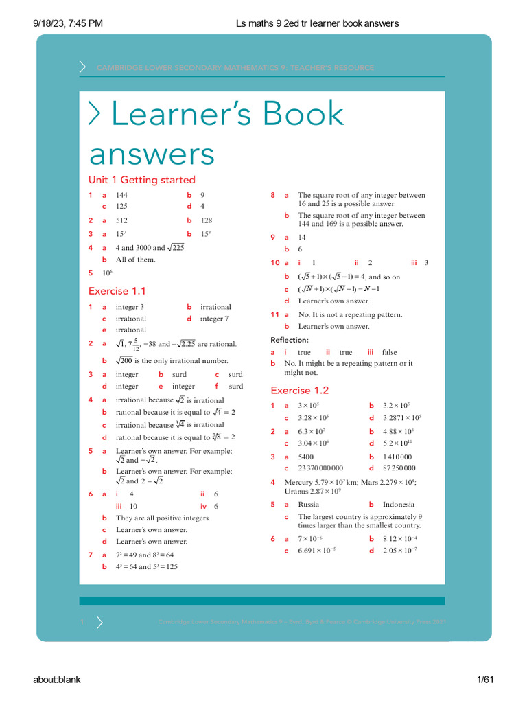 Ls Maths 9 2ed TR Learner Book Answers-1 | PDF | Rational Number ...