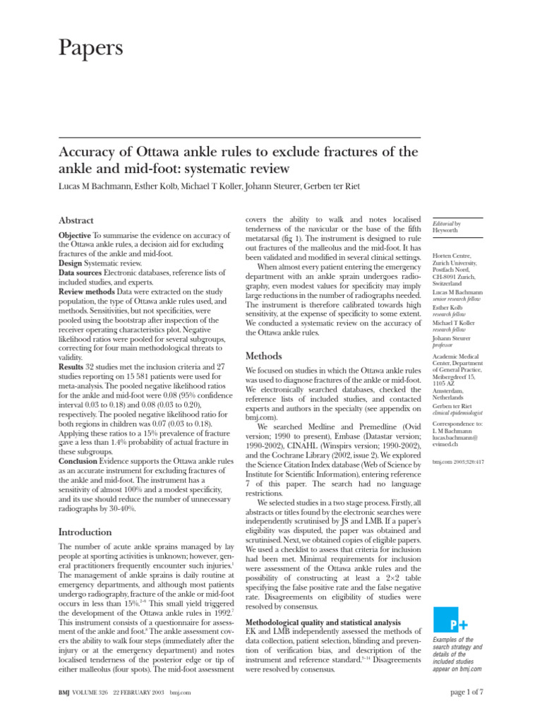 Accuracy of Ottawa Ankle Rules To Exclude Fractures | PDF | Medicine ...