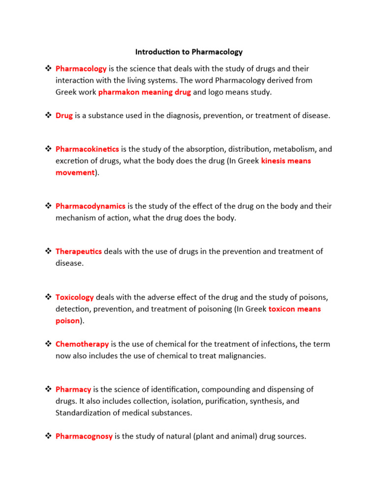 Introduction To Pharmacology | PDF | Intravenous Therapy | Pharmacology