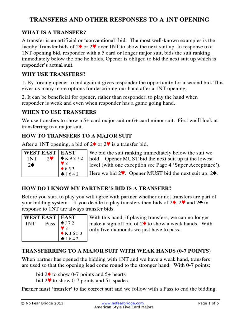 Transfers | PDF | Contract Bridge | French Deck Card Games