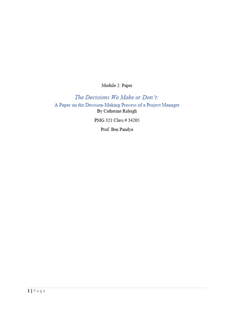 The Decisions We Make or Don't:: A Paper On The Decision-Making Process ...