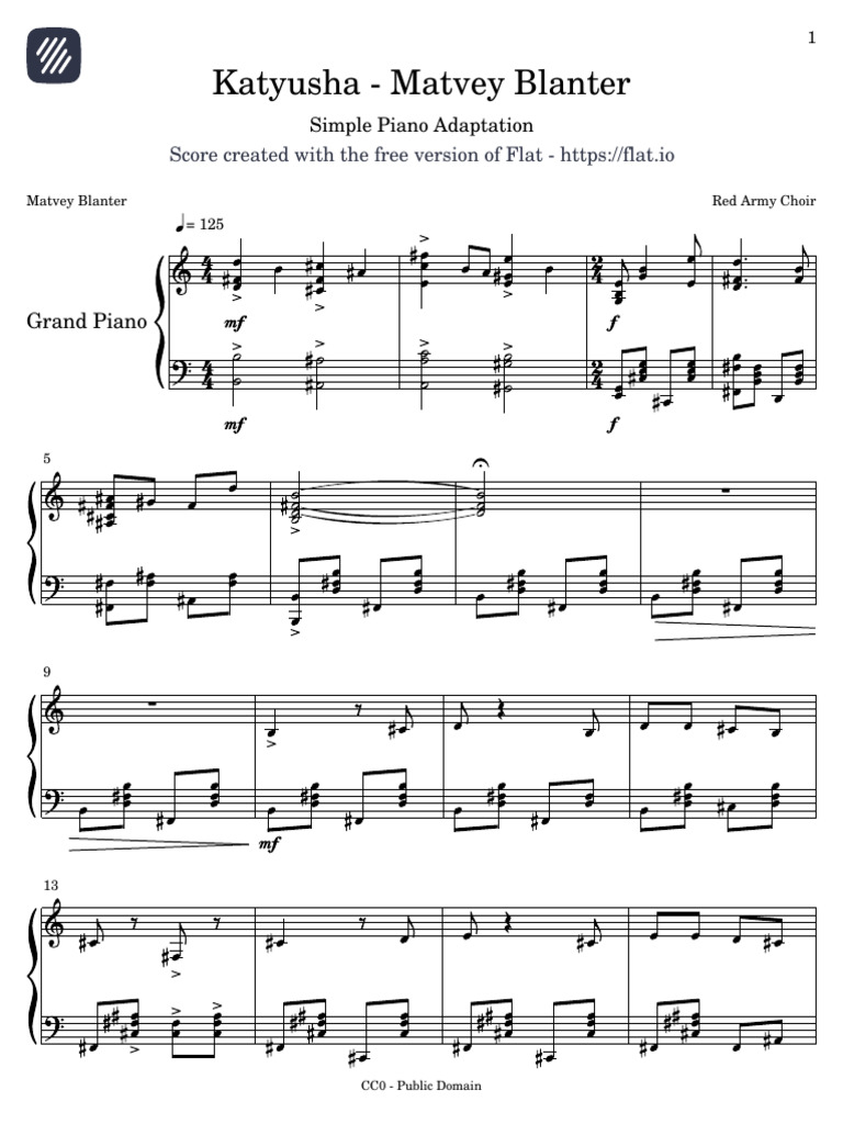 Katyusha Piano Sheet Music Adaptation | PDF