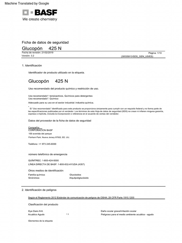 Glucopon 425 | PDF | Toxicidad | Agua