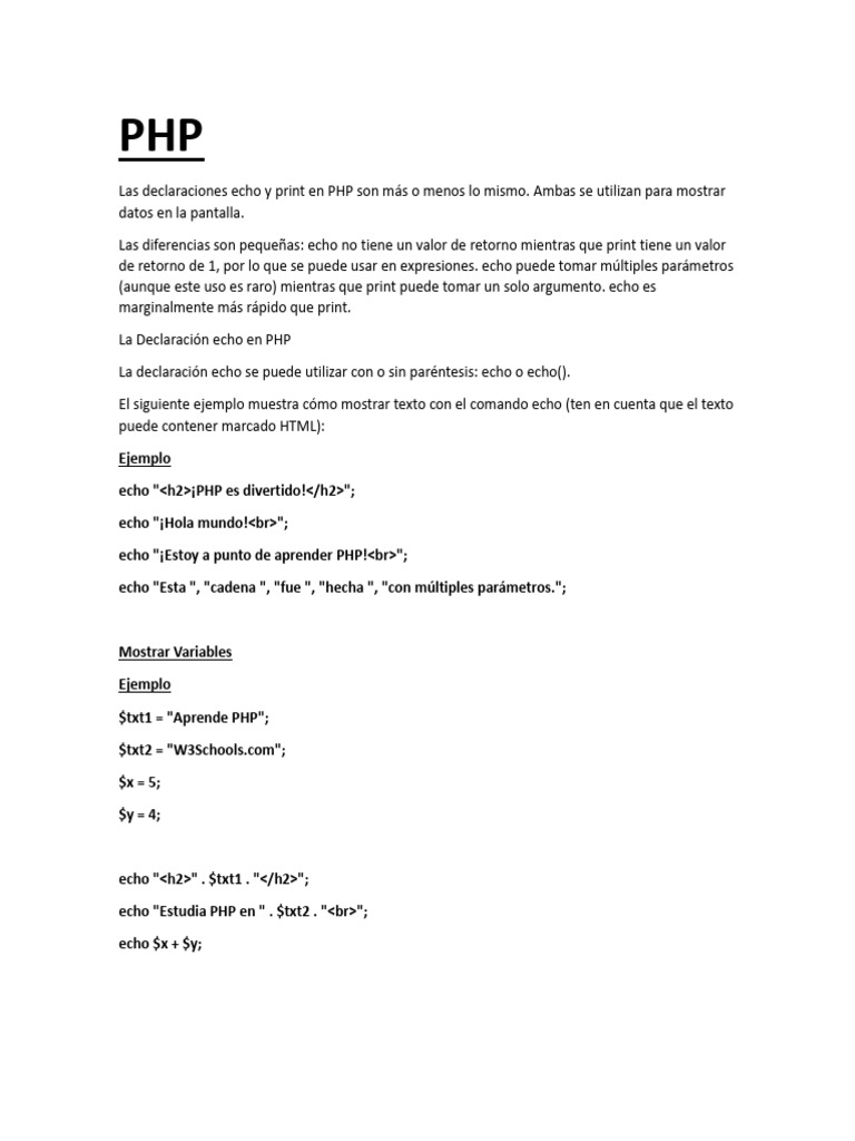 Guía Completa de Operadores y Estructuras de Control en PHP | PDF | Php ...