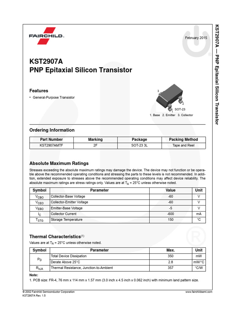 Kst2907a 69620 | PDF | Bipolar Junction Transistor | Transistor