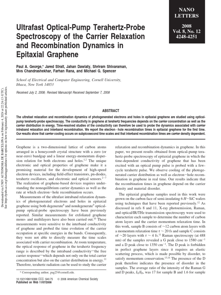 George Et Al 2008 Ultrafast Optical Pump Terahertz Probe Spectroscopy of The Carrier Relaxation ...