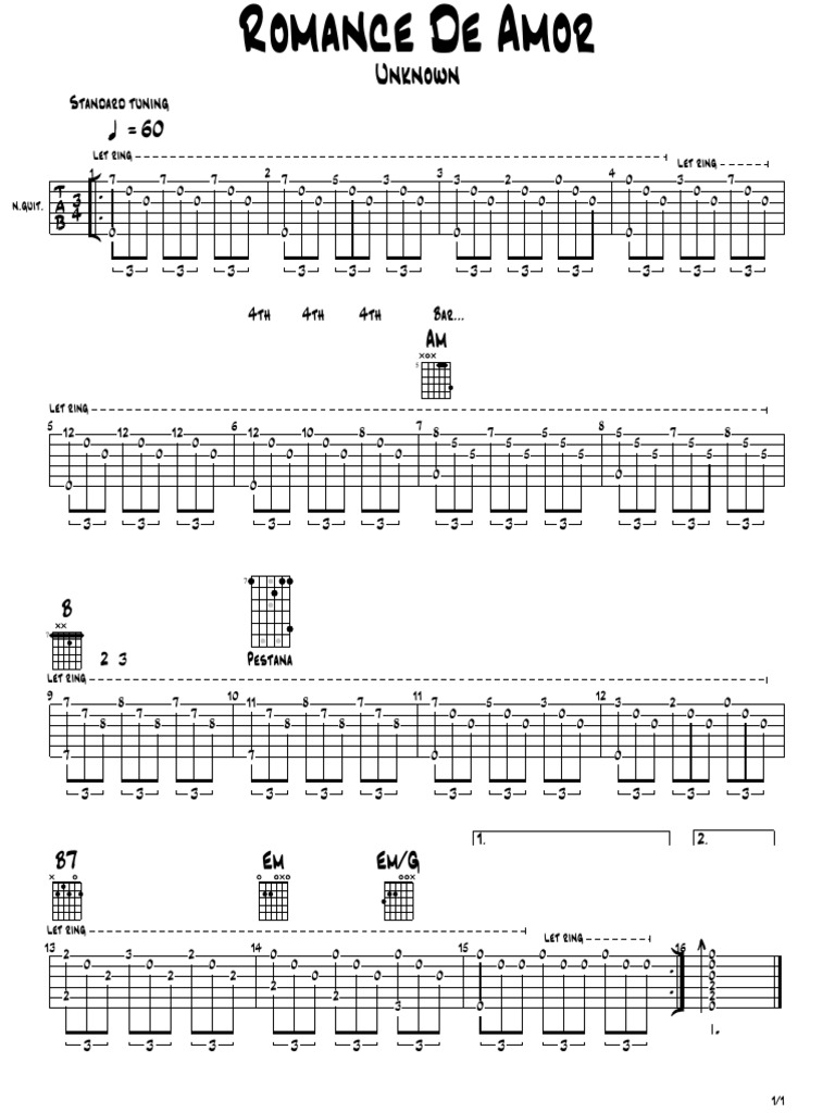Romance De Amor Guitar Tabs Guide | PDF
