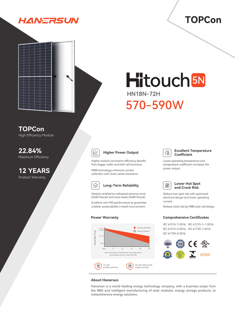 Datasheet Hanersun 585W | PDF | Solar Panel | Solar Cell