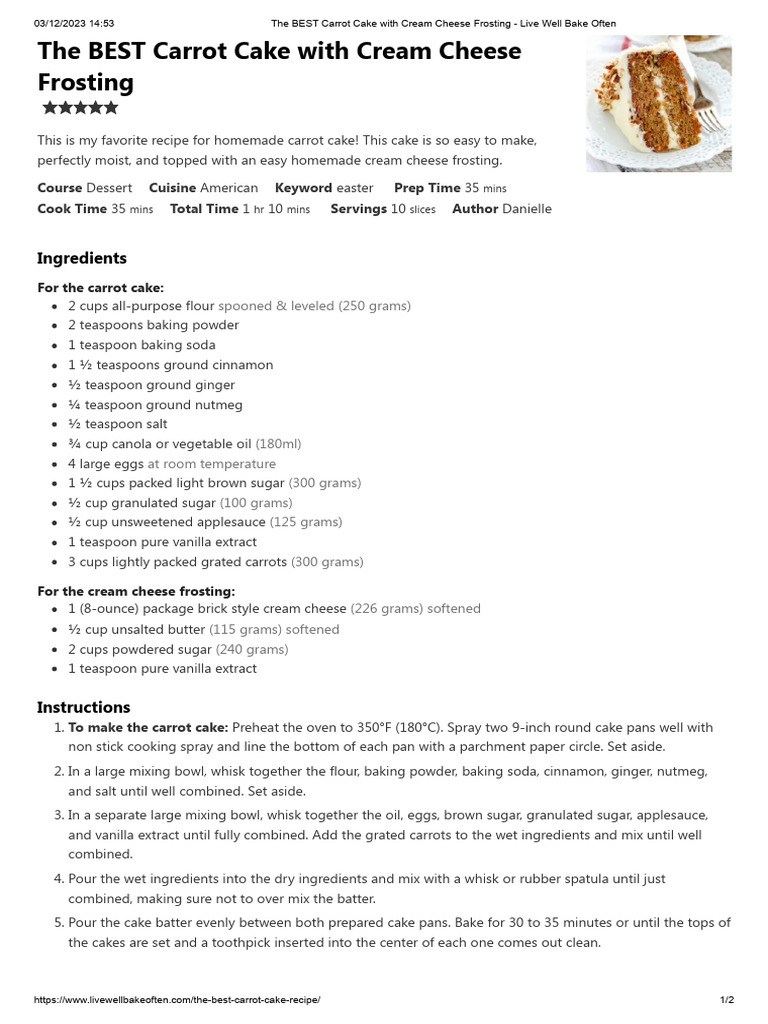 The BEST Carrot Cake With Cream Cheese Frosting - Live Well Bake Often | PDF | Cakes | Icing (Food)