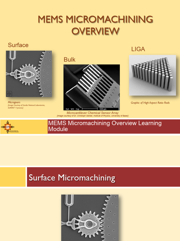 MEMS Micromachining Presentation Notes | PDF | Photolithography | Materials