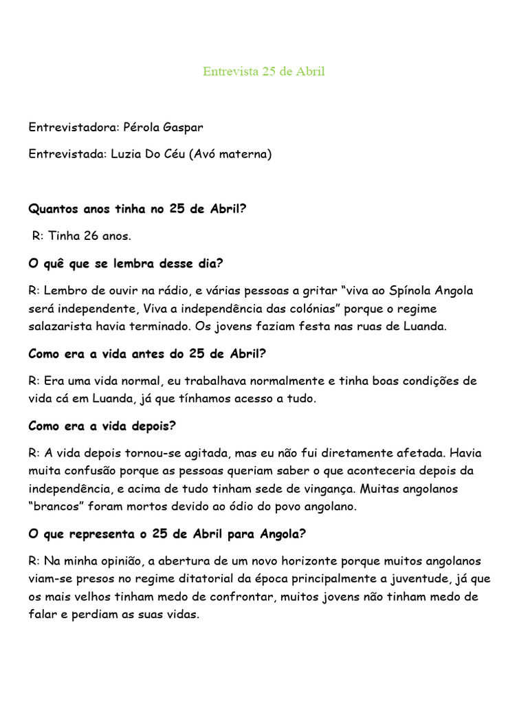 Entrevista 25 de Abril | PDF
