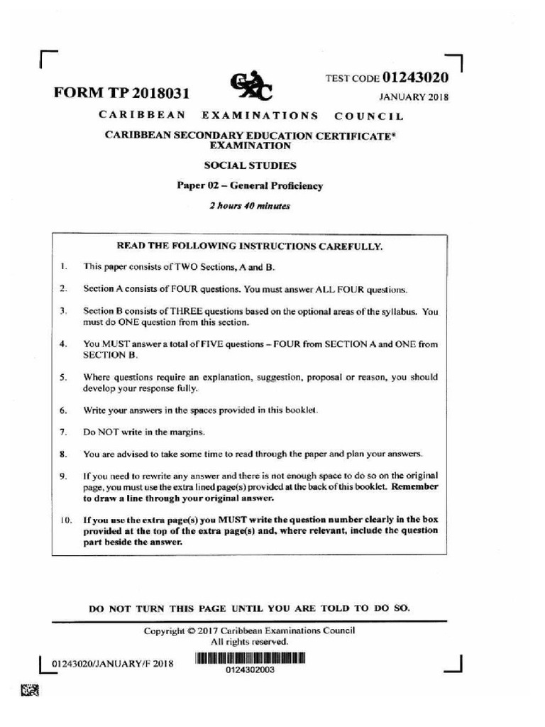 Toaz - Info Csec Social Studies Past Paper 2018 PR | PDF