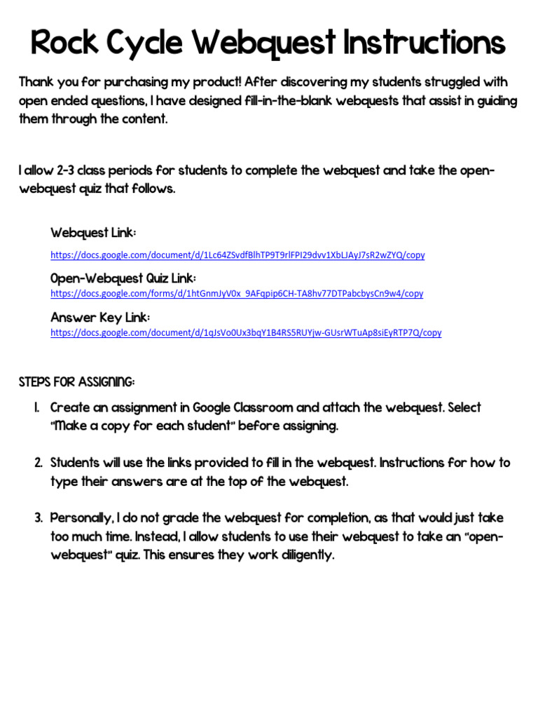 Rock Cycle Webquest Instructions | PDF