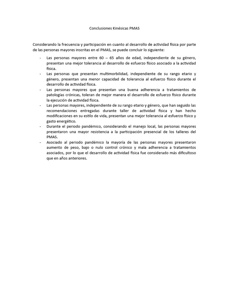 Conclusiones Kinésicas PMAS | PDF