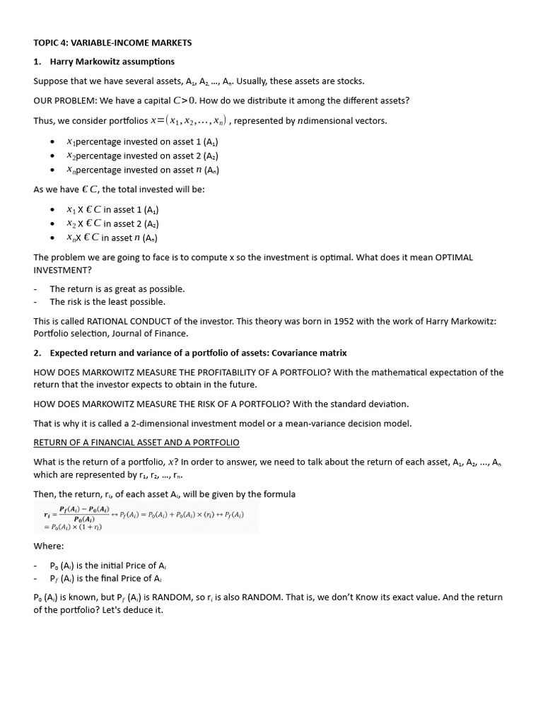 Topic 4 | PDF | Variance | Financial Risk