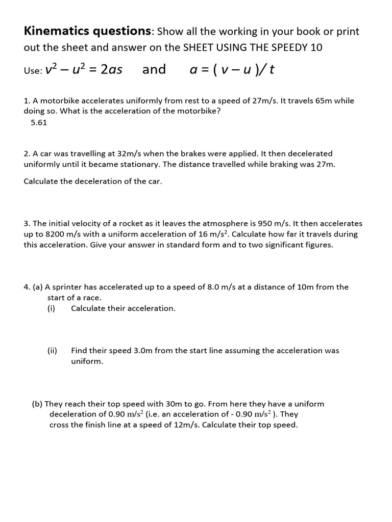 SUVAT Recap GCSE Year 12 Questions | PDF SUVAT Recap GCSE Year 12 Questions | PDF
