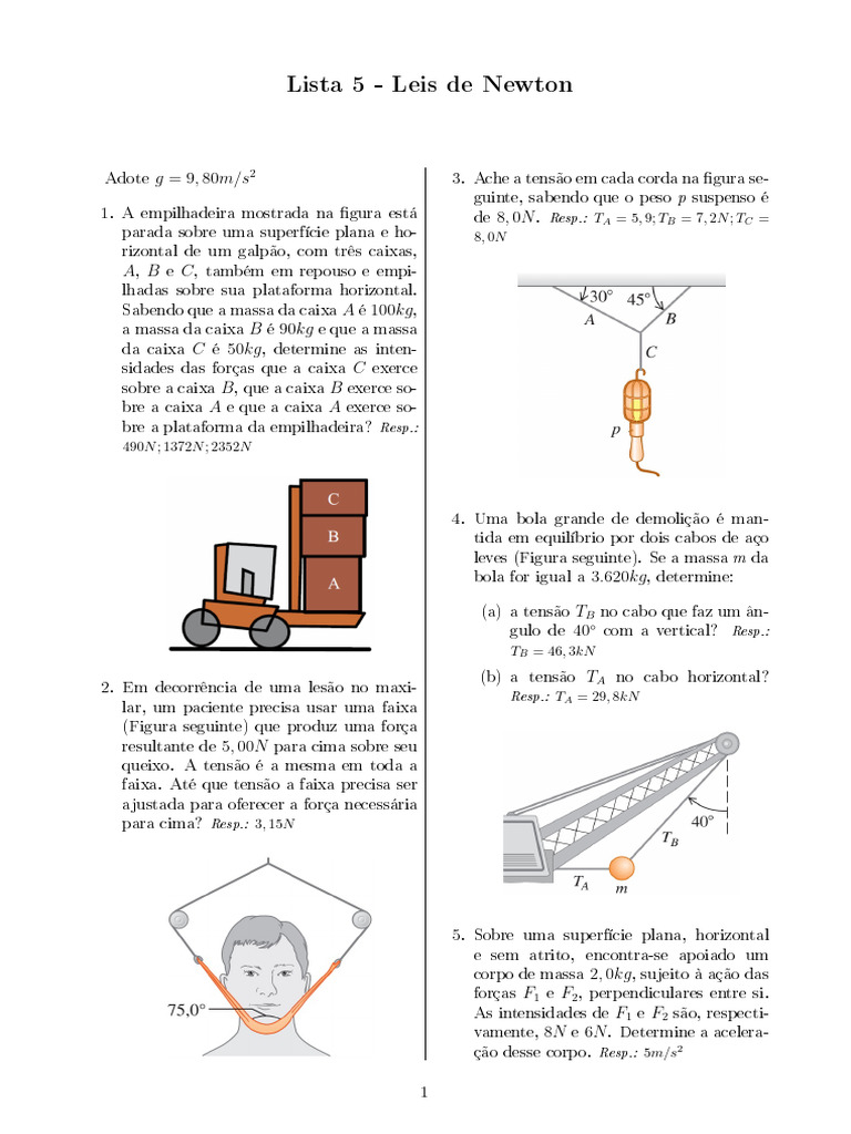 Lista 05 - Leis de Newton | PDF | Atrito | Avião