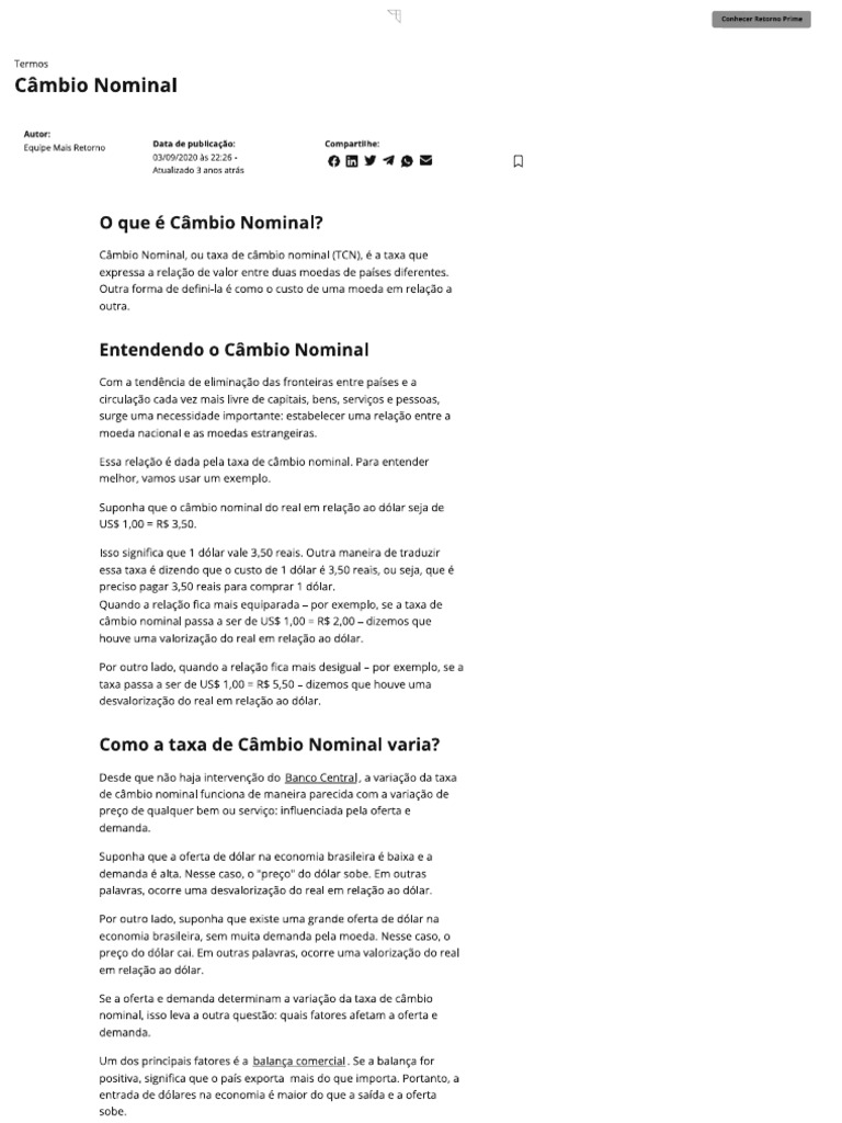 Taxa De C mbio Nominal Versus Taxa De C mbio Real PDF
