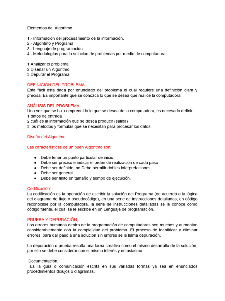 Elementos Del Algoritmo | PDF | Programa de computadora | Programación