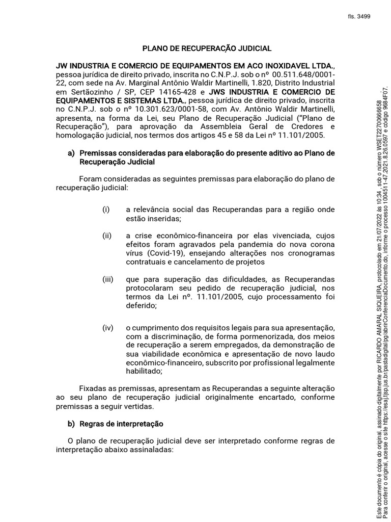 Plano de Recuperação Judicial - 21.07.2022 | PDF | Crédito | Finanças e ... Plano de Recuperação Judicial - 21.07.2022 | PDF | Crédito | Finanças e ...