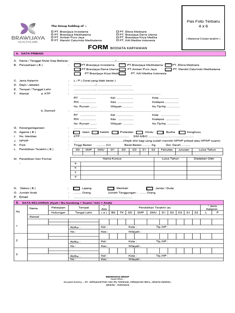 Form Biodata Karyawan 2023 | PDF
