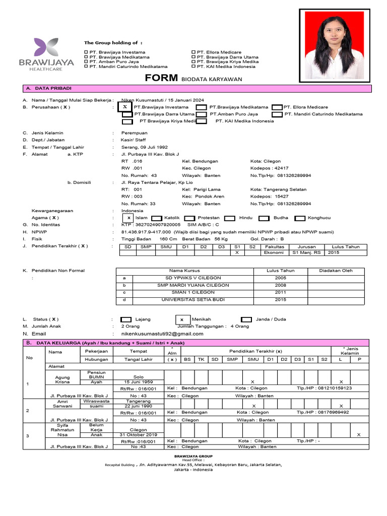 Form Biodata Karyawan 2023 | PDF