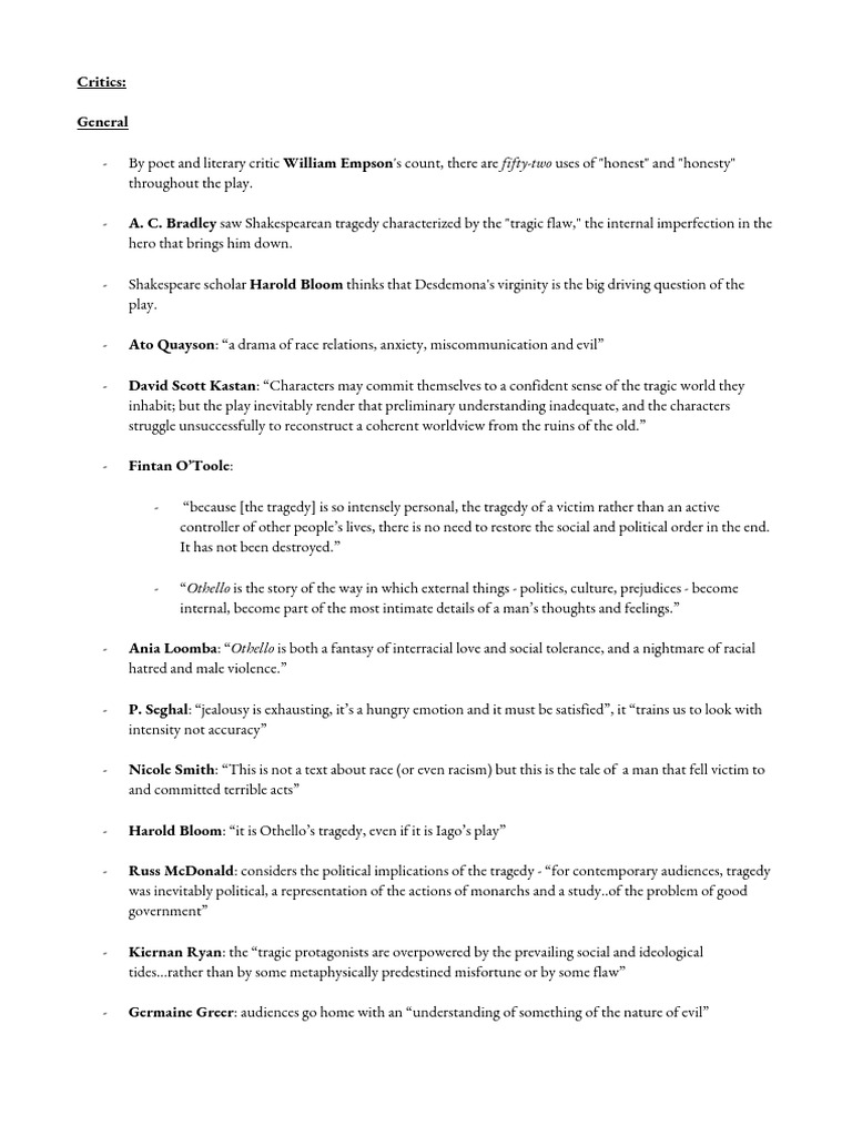 Othello - Critics | PDF | Othello | Iago