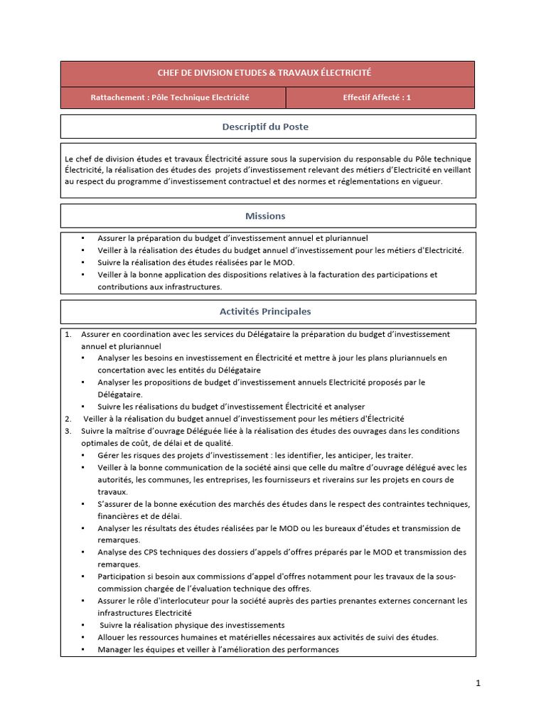 Chef de Division Études Électricité | PDF | Application | Réseau électrique