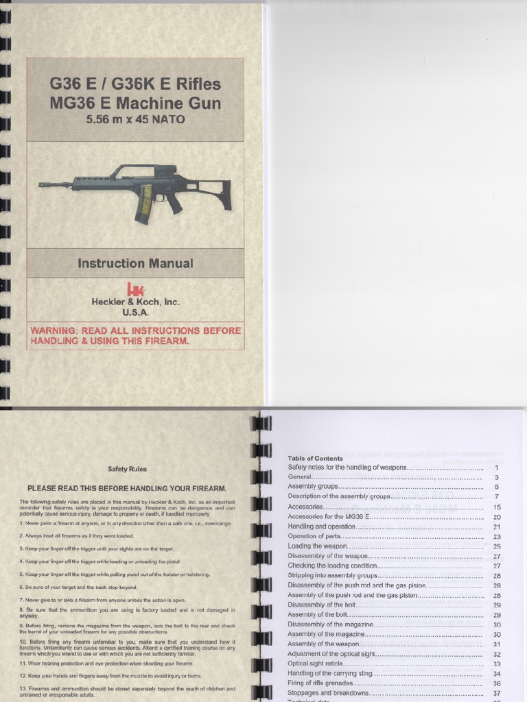 G36E G36K Rifles and MG36 Machine Gun Instruction Manual | PDF