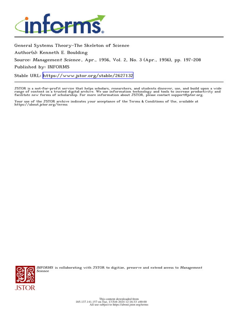 The General Systems Theory (Boulding, 1956) | PDF | Theory | Science