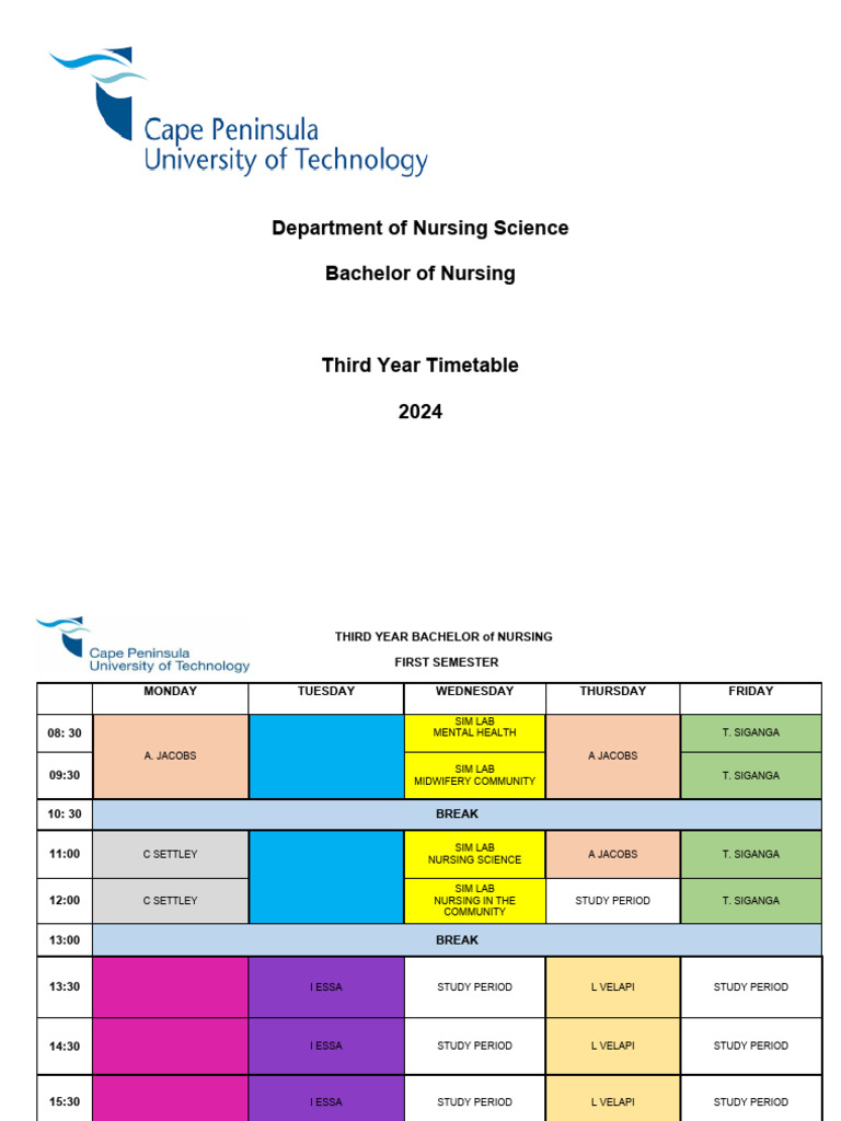 2024 - FINAL - Third Year Timetable | Download Free PDF | Nursing | Academic Term