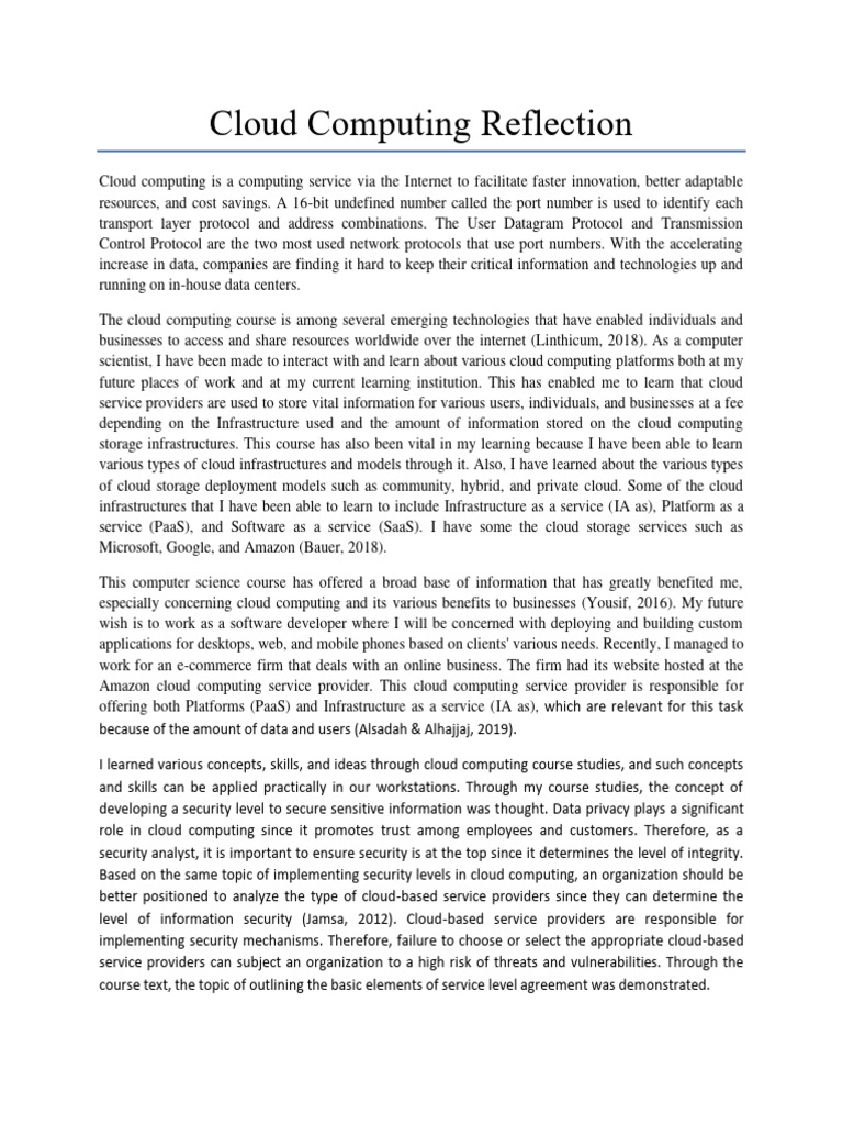 Cloud Computing Reflection | Download Free PDF | Cloud Computing | Computing