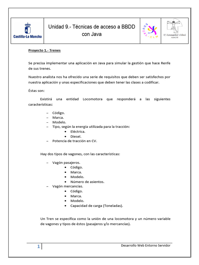 Tema 9 Ejercicios | PDF | Locomotoras | Java (lenguaje de programación)