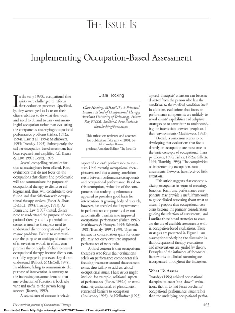 Occupation-Based Assessment in Therapy | PDF | Occupational Therapy ...