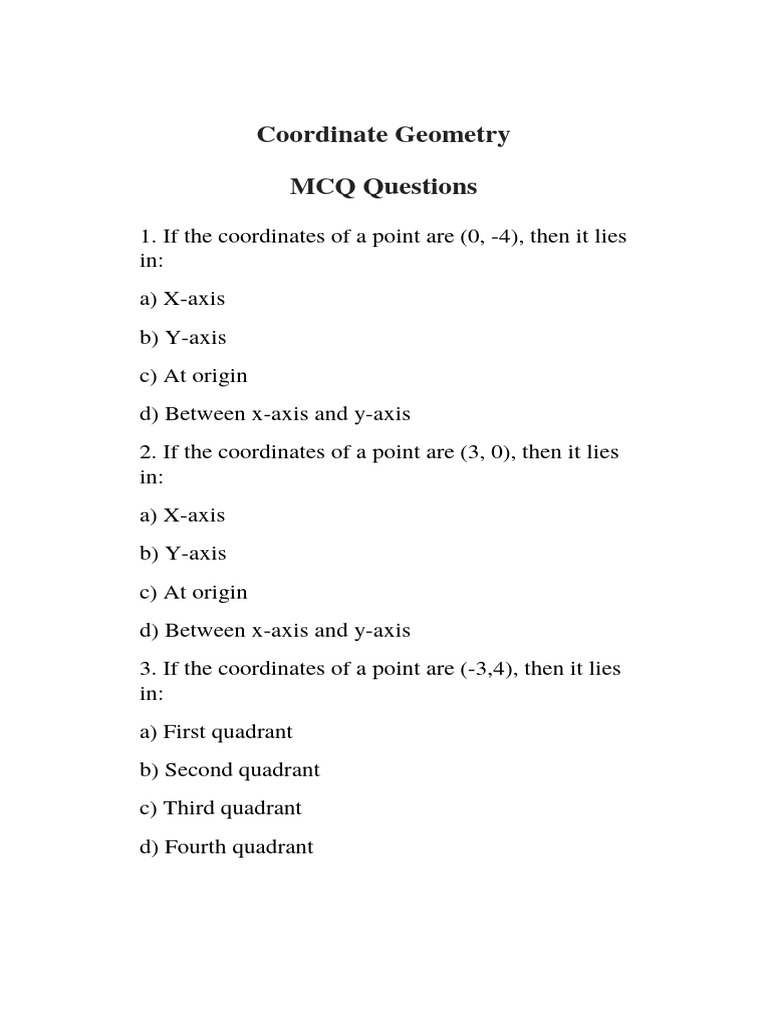 Class 9 Coordinate Geometry MCQs | PDF | Cartesian Coordinate System ...