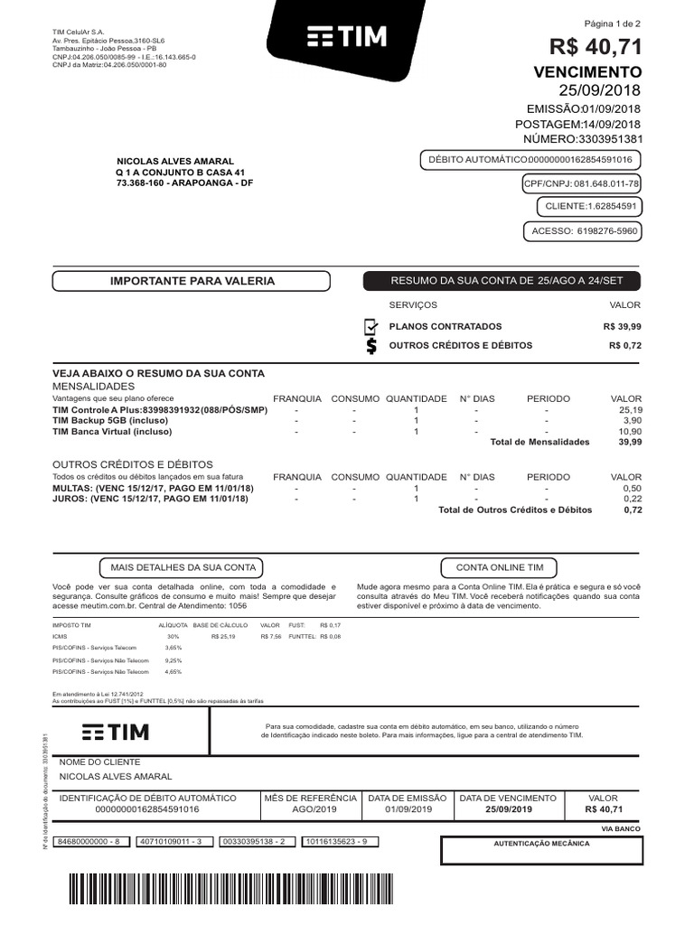 Modelo Tim | PDF | Pagamentos | Economias