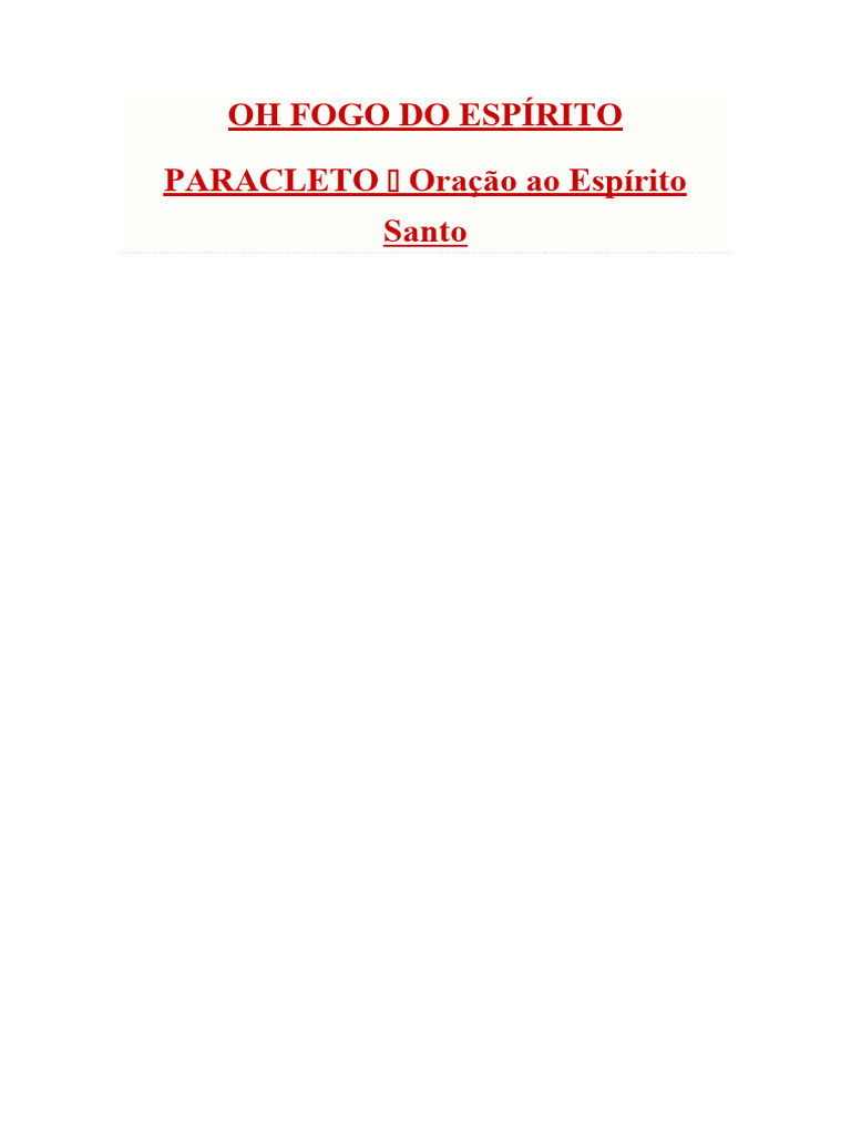 OH FOGO DO ESPÍRITO PARACLETO ? Oração Ao Espírito Santo | PDF | Crença ...