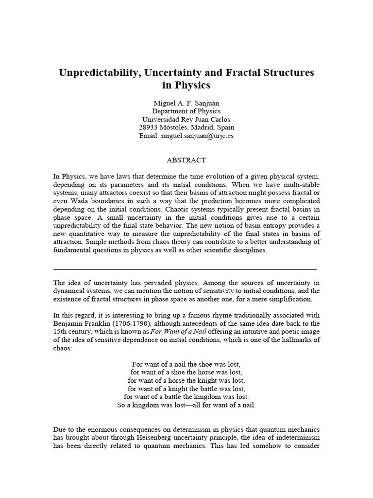 Unpredictability Uncertainty and Fractal Structure | PDF | Attractor | Chaos Theory