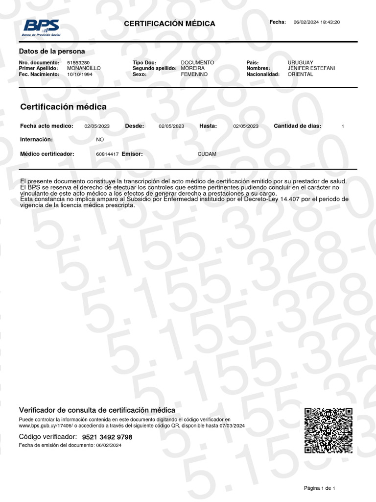 Certificación Médica BPS Uruguay | PDF | Derecho | Relaciones ...