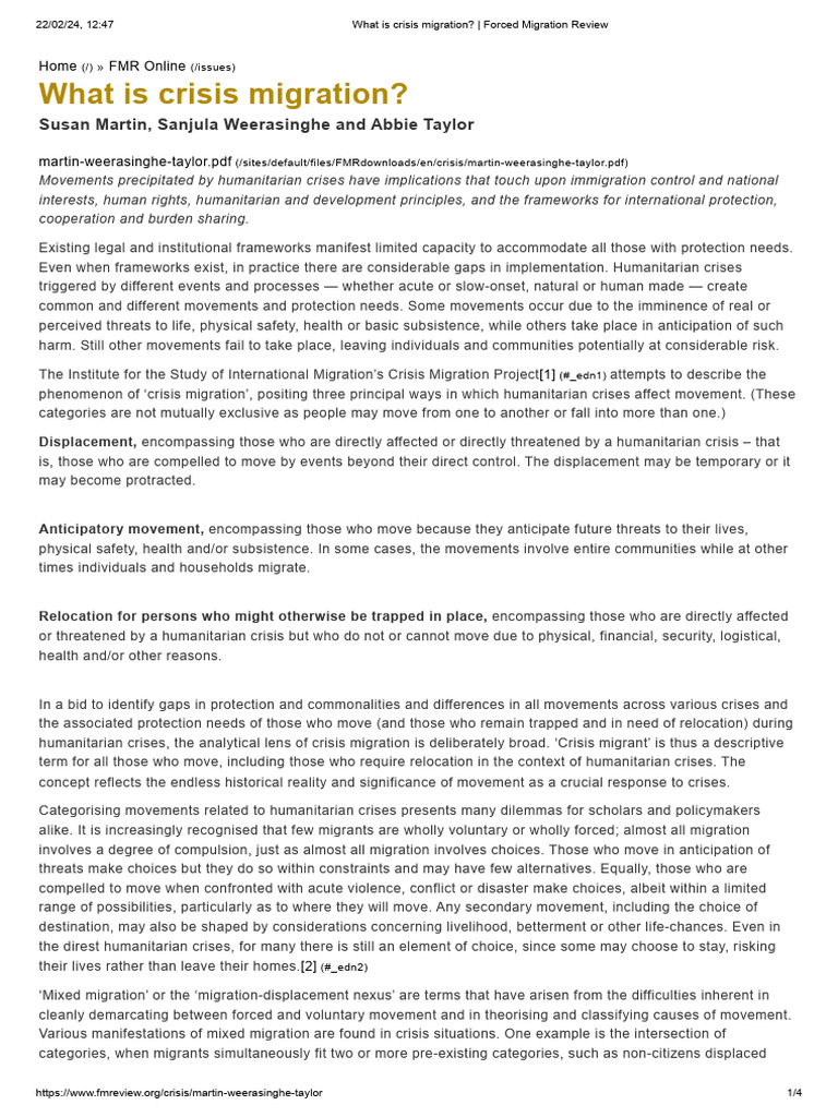 What Is Crisis Migration - Forced Migration Review | PDF | Humanitarian Crisis | Human Migration