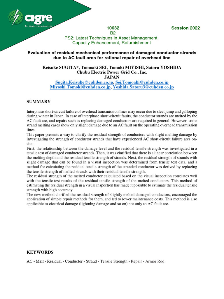 CIGRE Evaluation of Residual Mechanical Performance of Damaged ...