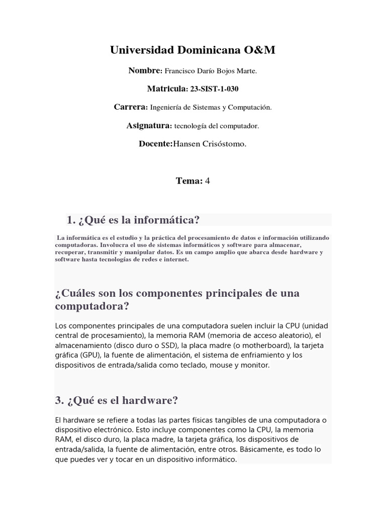 Tarea Tecno Del Computador | PDF | Hardware de la computadora | Red de computadoras