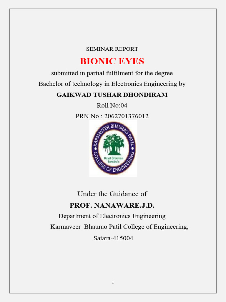 Seminar Report Bionic Eyes | PDF | Retina | Eye