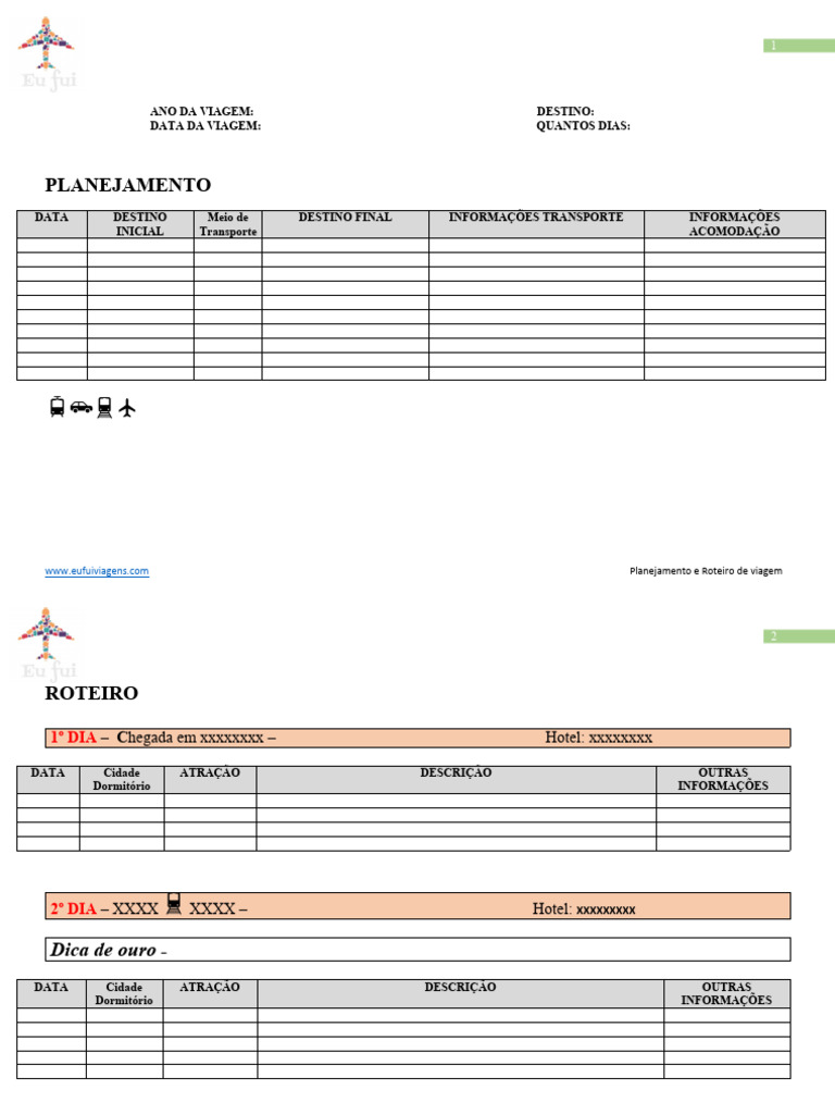 Modelo De Roteiro De Viagem Pdf