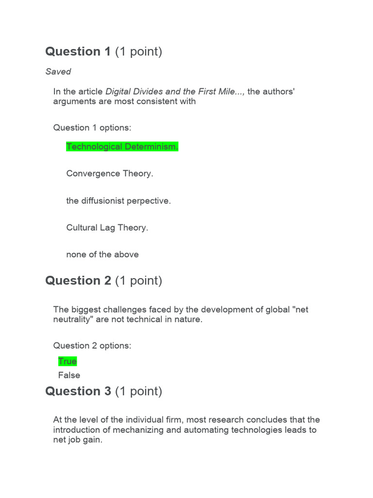 Question 1 (1 Point) : Saved | Download Free PDF | Economies | Business