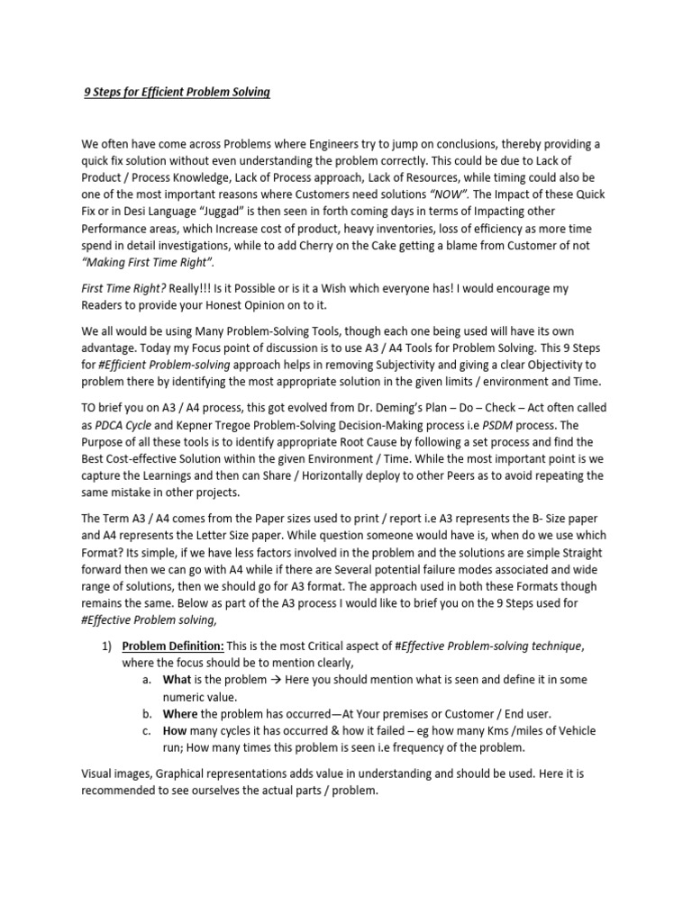 9 Steps For Efficient Problem Solving | PDF | Cognition | Systems Science