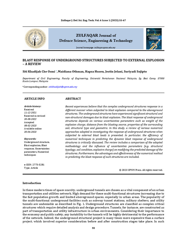 Blast Response Of Underground Structures Subjected To External Explosion A Review Download